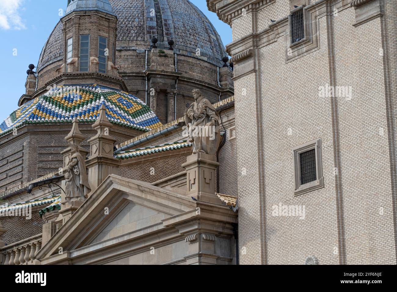 Grand front view of Basilica del Pilar's Baroque facade, adorned with ...