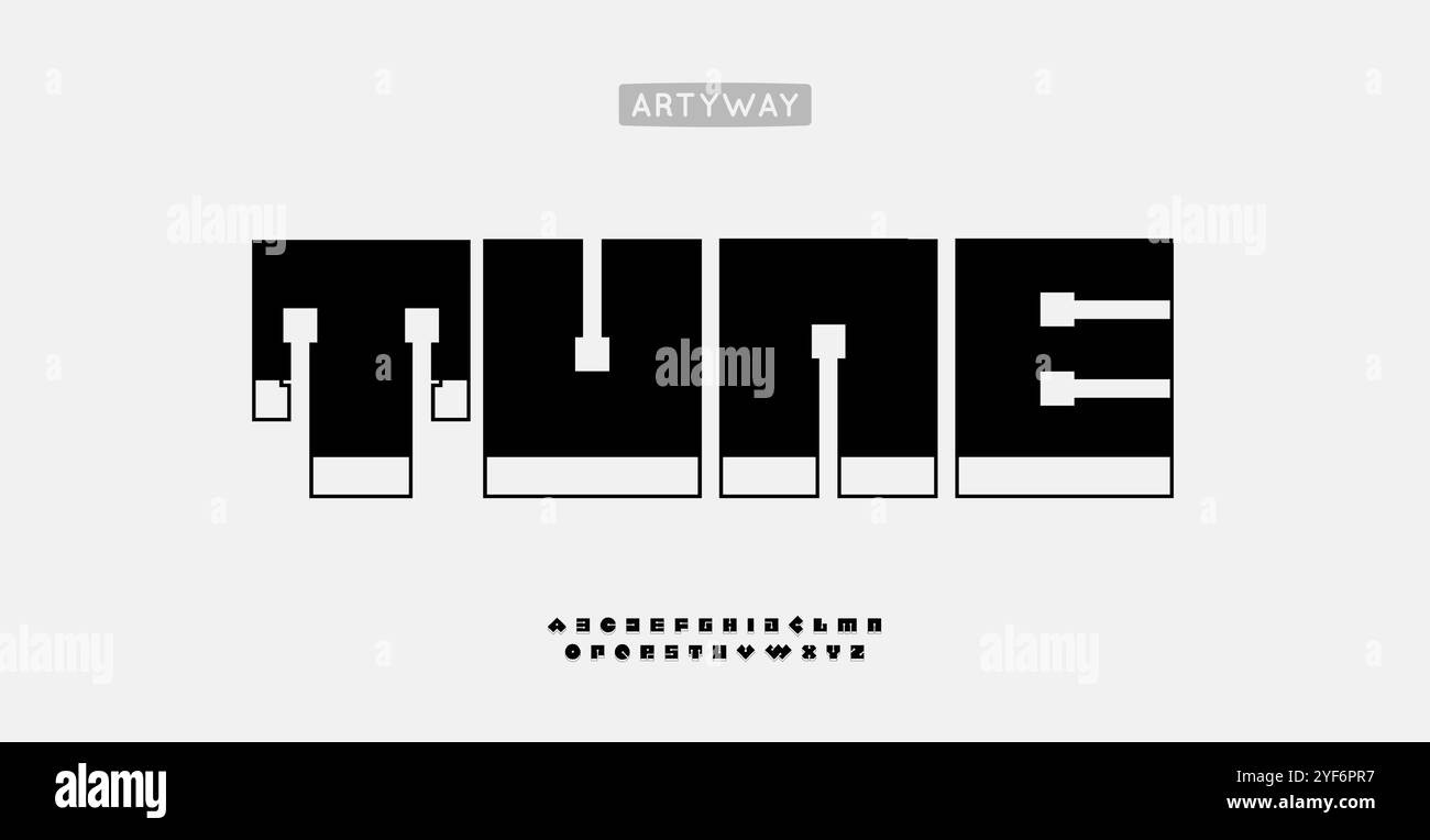 Boxy alphabet, rectangular letters, Y2K font for tech branding, video ...