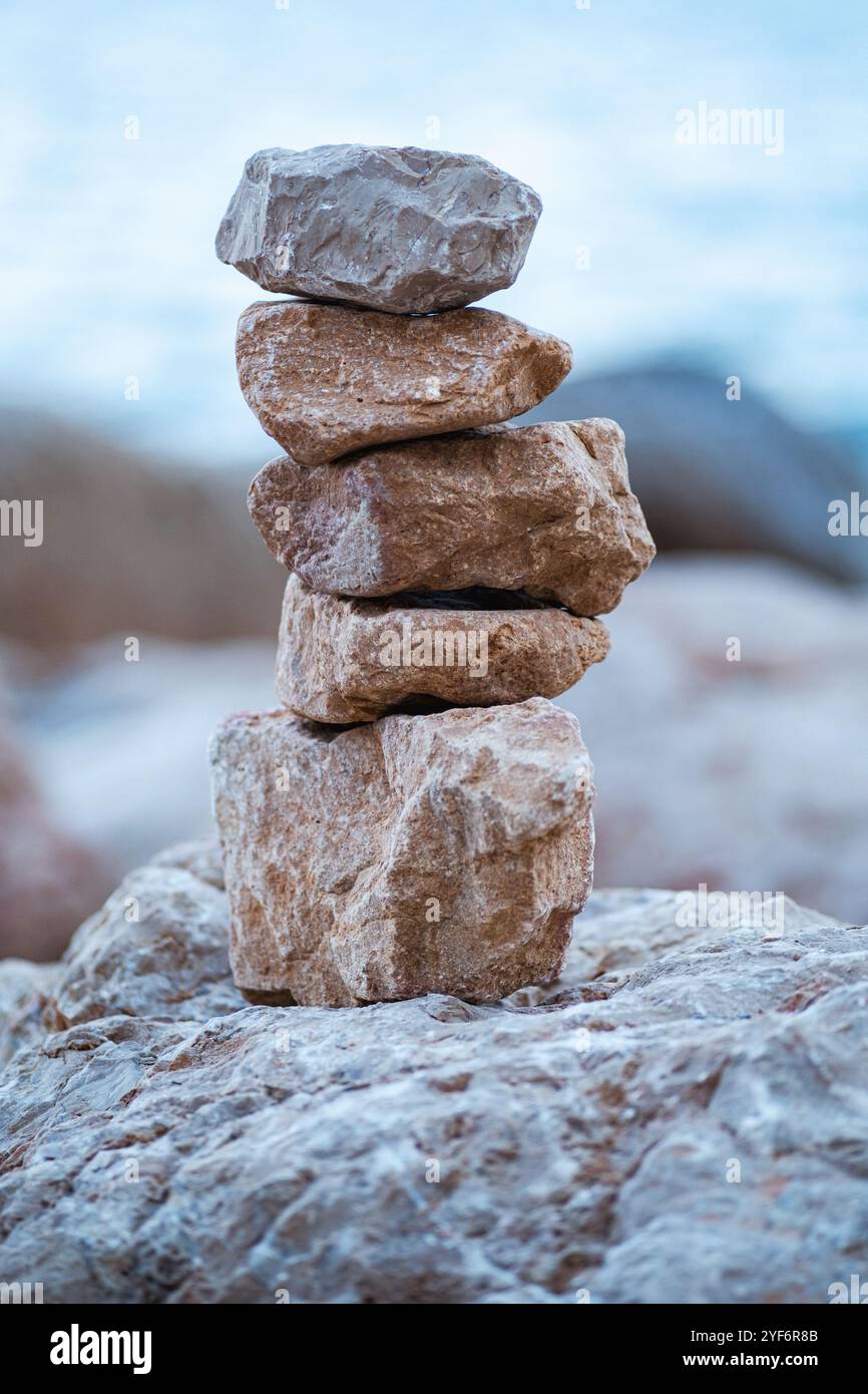 Stone pyramids on the beach Stock Photo - Alamy