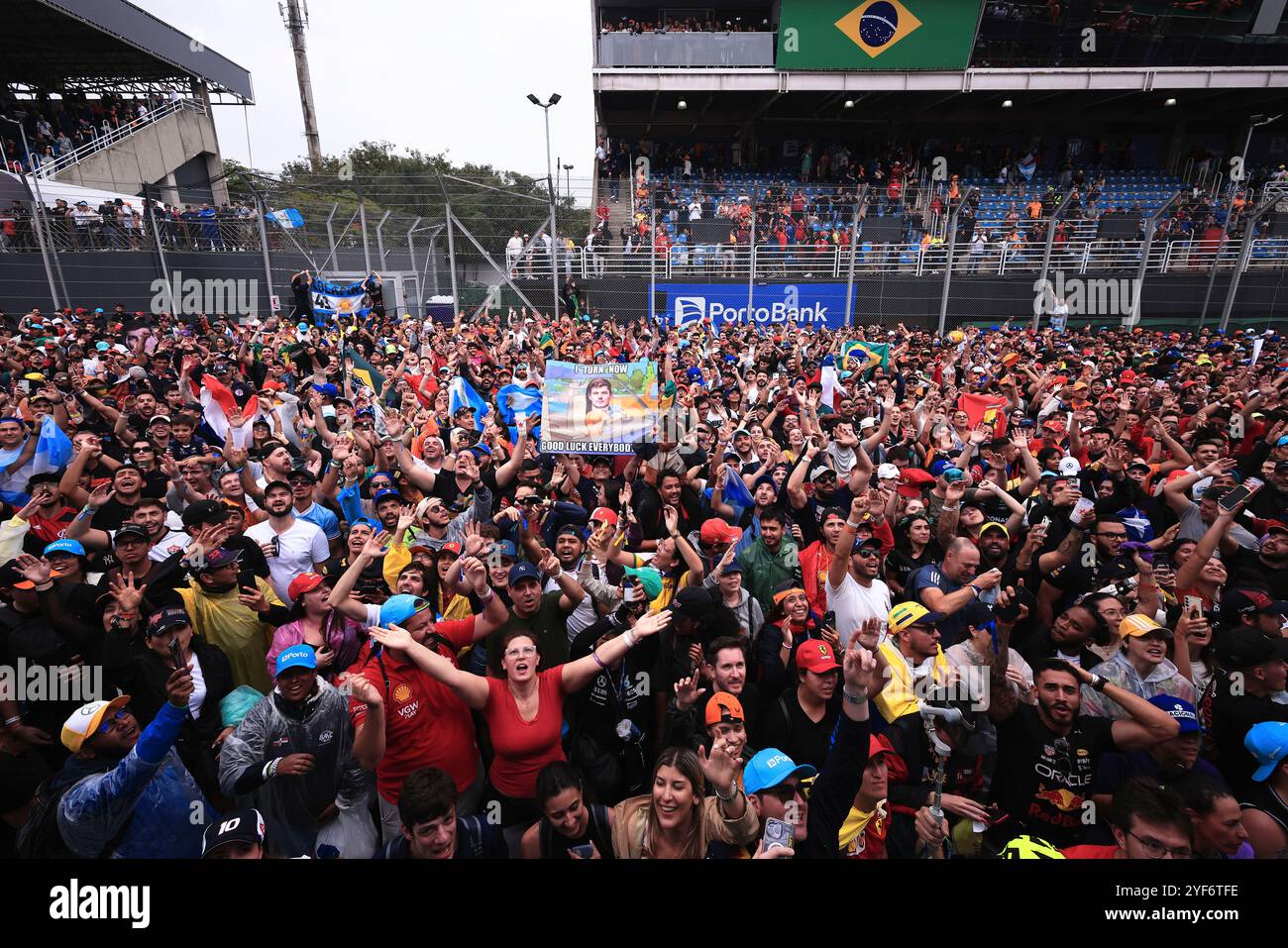 Fans cheer at the end of the Brazilian Formula One Grand Prix at the ...