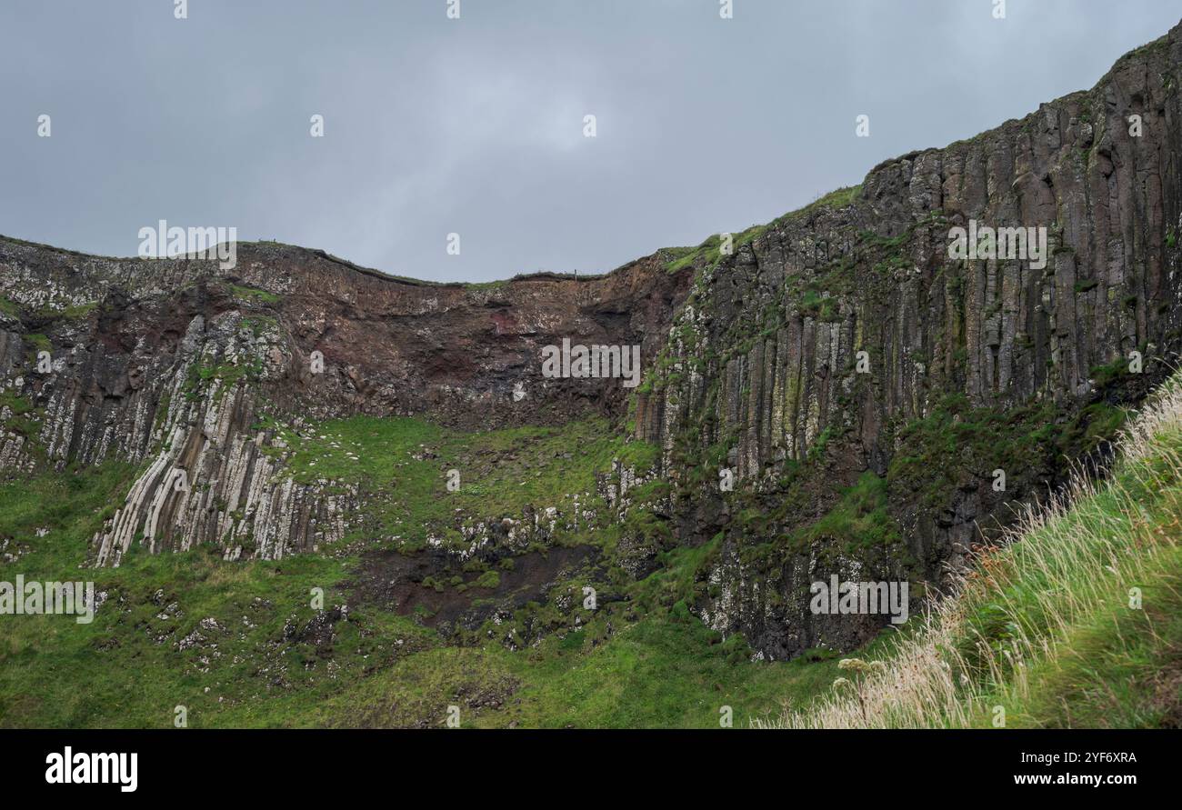 A cliff wall at Giant's Causeway, Ireland, featuring tall basalt ...