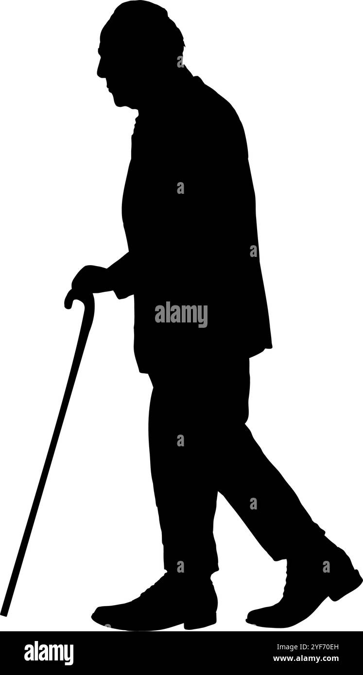 Silhouette of an old man leaning on a cane Stock Vector Image & Art - Alamy