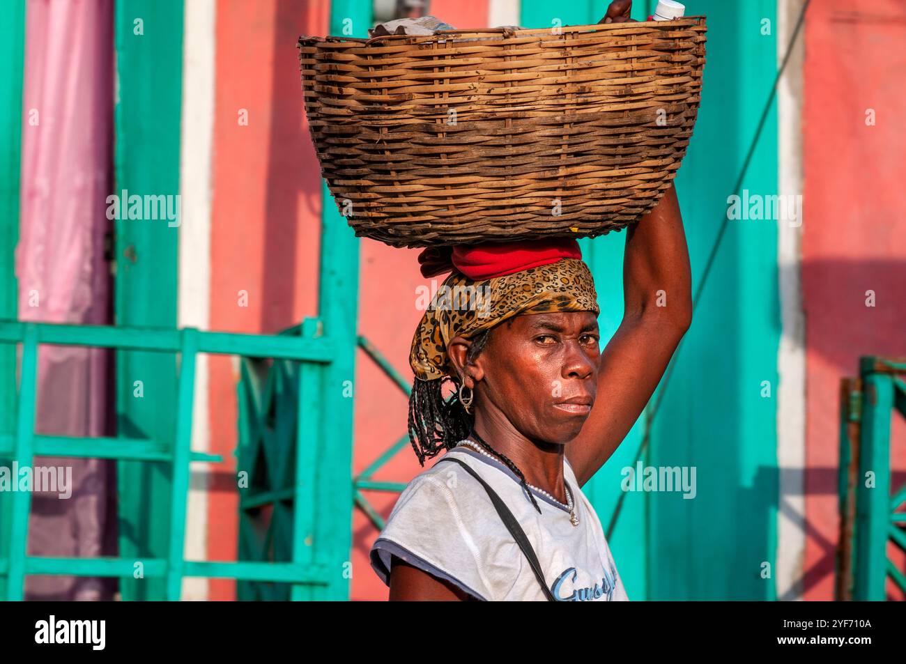 Local market and houses in the historic colonial old town, Jacmel city ...