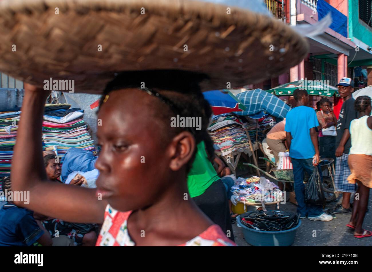 Local market and houses in the historic colonial old town, Jacmel city ...