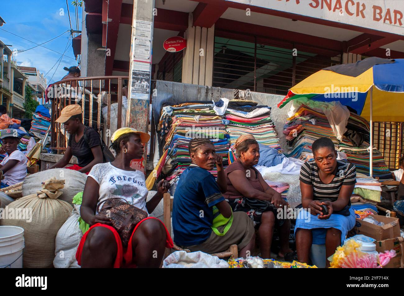 Local market and houses in the historic colonial old town, Jacmel city ...
