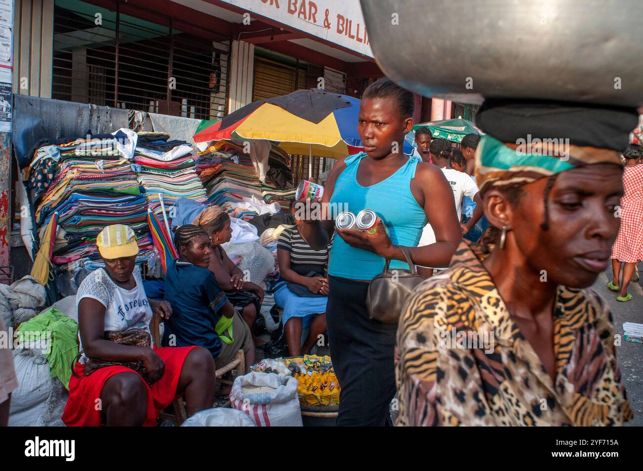 Local market and houses in the historic colonial old town, Jacmel city ...