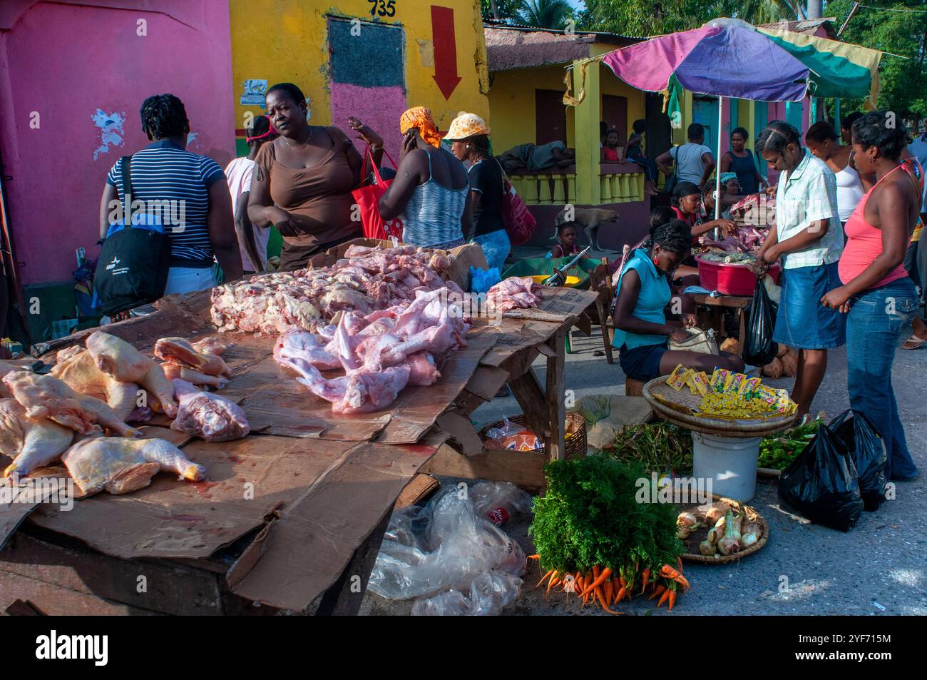 Local market and houses in the historic colonial old town, Jacmel city ...