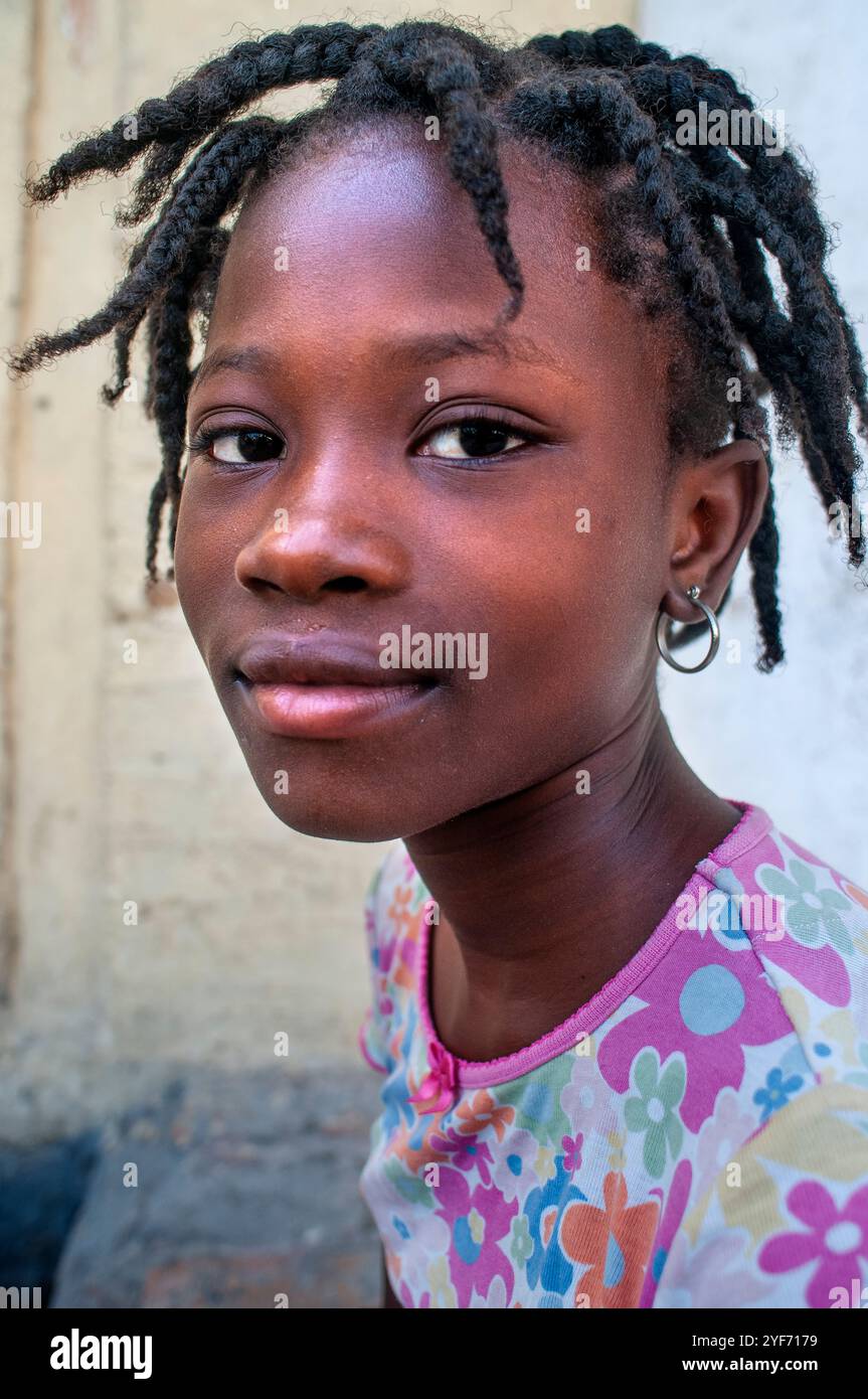 Portrait of a haitian nice girl in the historic colonial old town ...