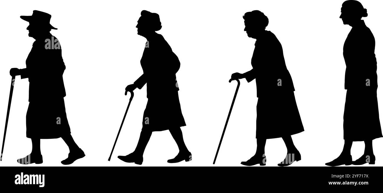 silhouette of old woman walking, old age Stock Vector Image & Art - Alamy