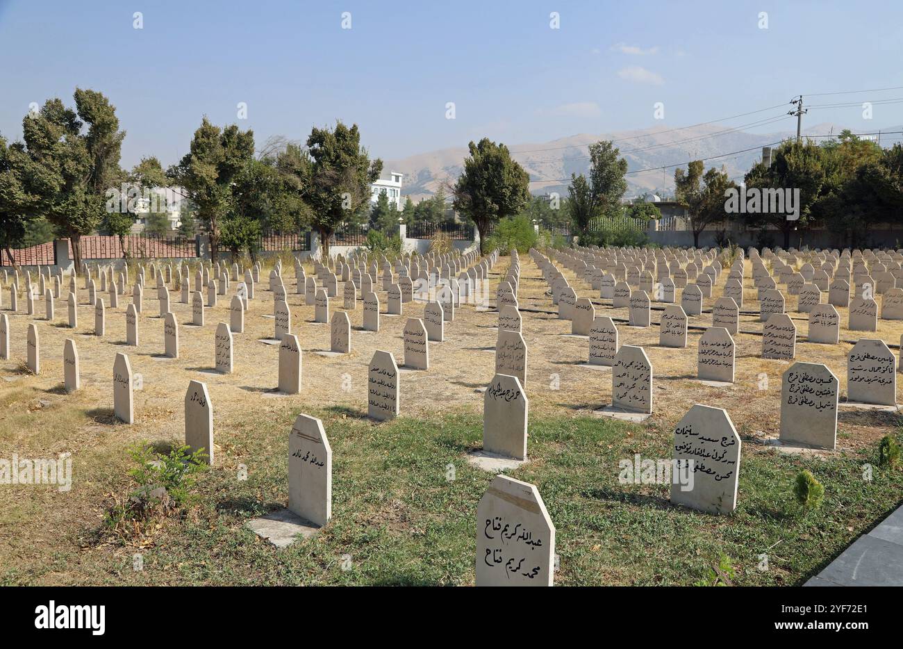 Named victims at Halabja Martyrs Cemetery in Iraqi Kurdistan Stock ...