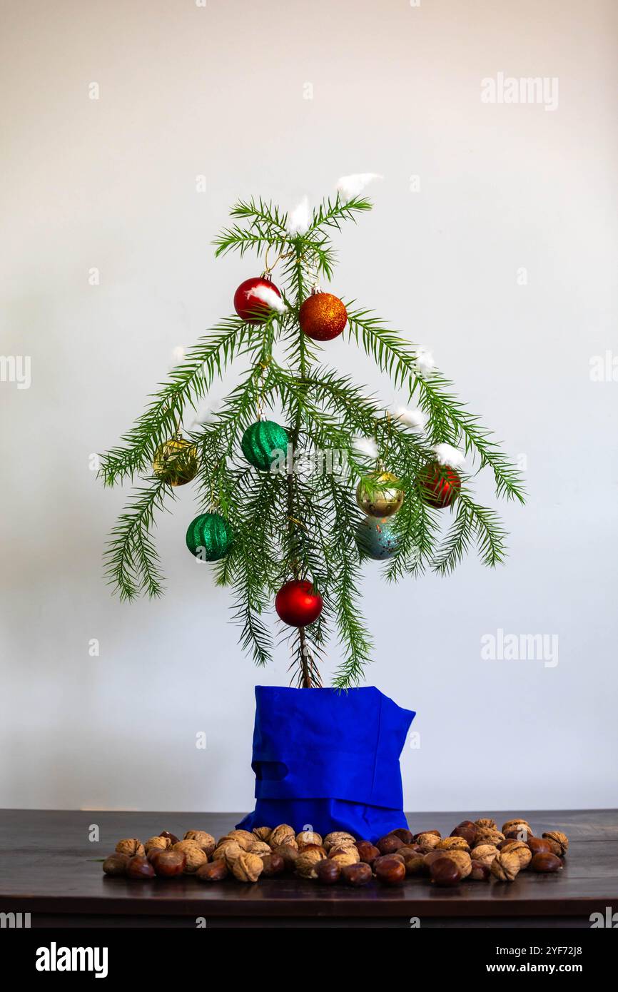 Traditional vintage decorated Christmas tree. smallest and simplest ...