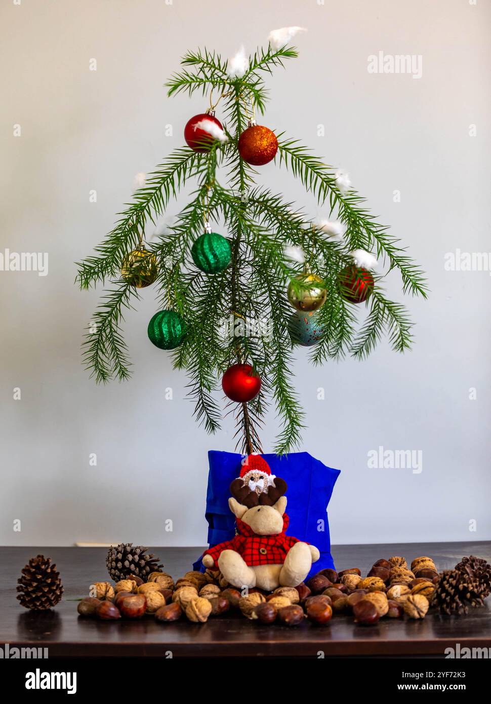 Traditional vintage decorated Christmas tree. smallest and simplest ...