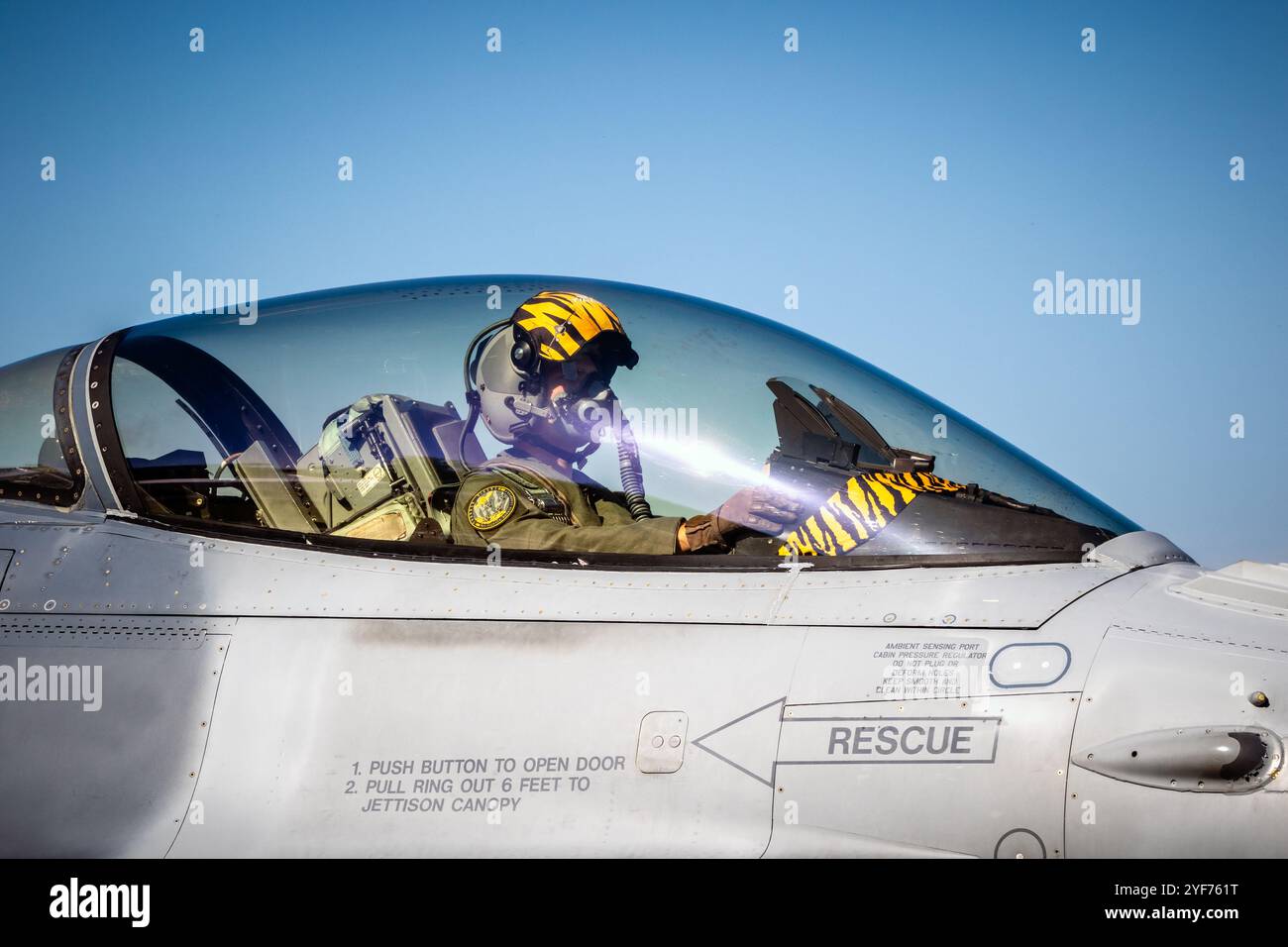 Pilot in the cockpit of a F-16AM fighter jet from the Belgian 31 Tiger ...