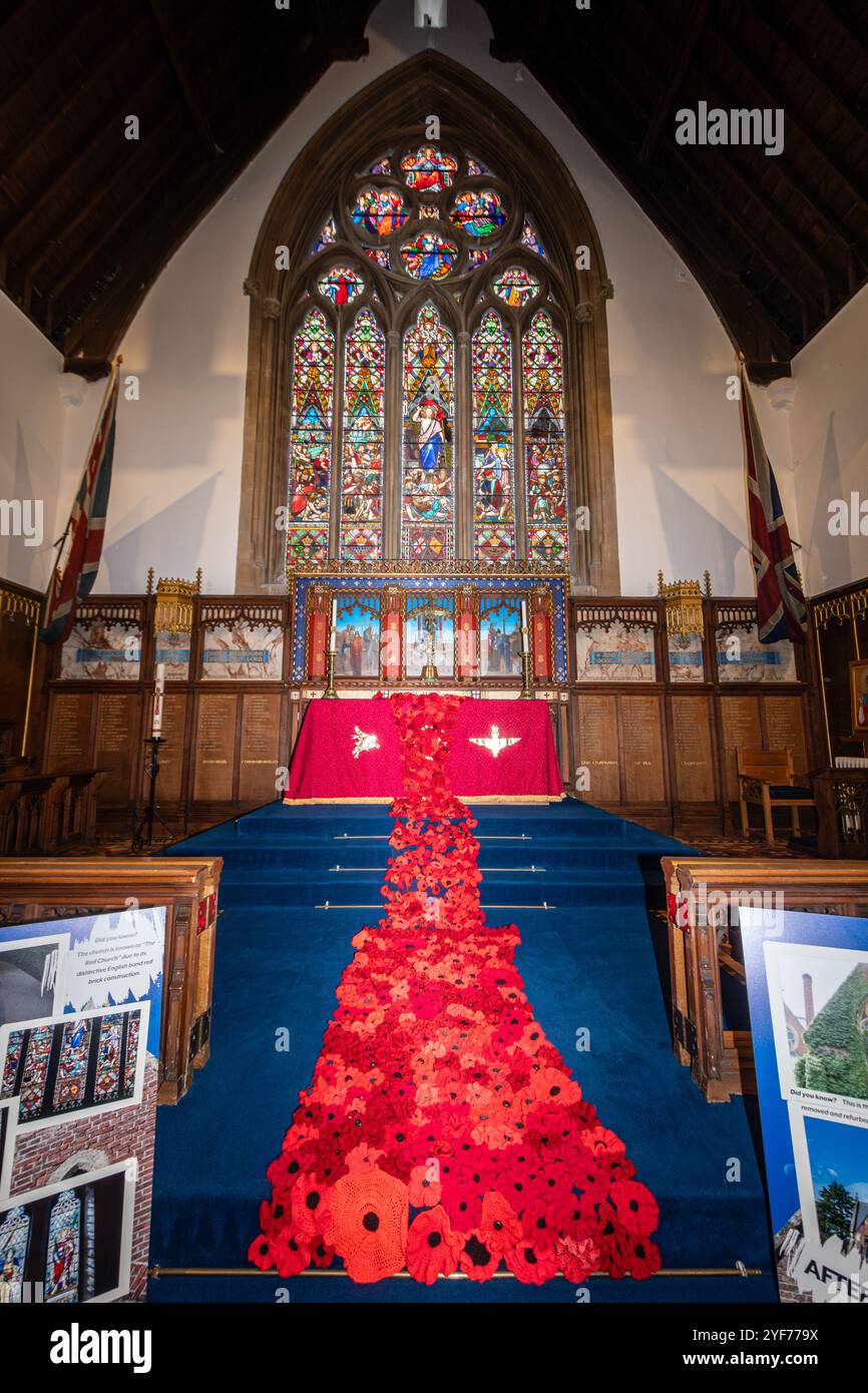 Display of knitted and crocheted red poppies at The Royal Garrison ...
