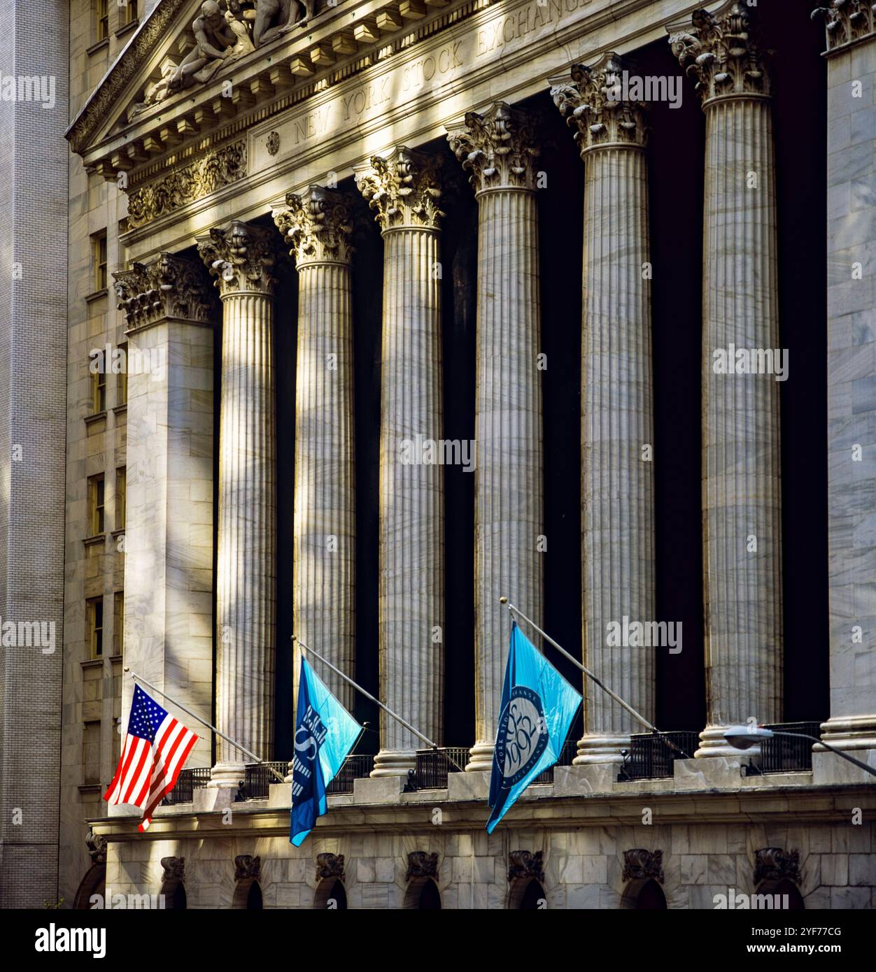 New York 1990s, NYSE, Stock Exchange facade, Broad street, financial ...