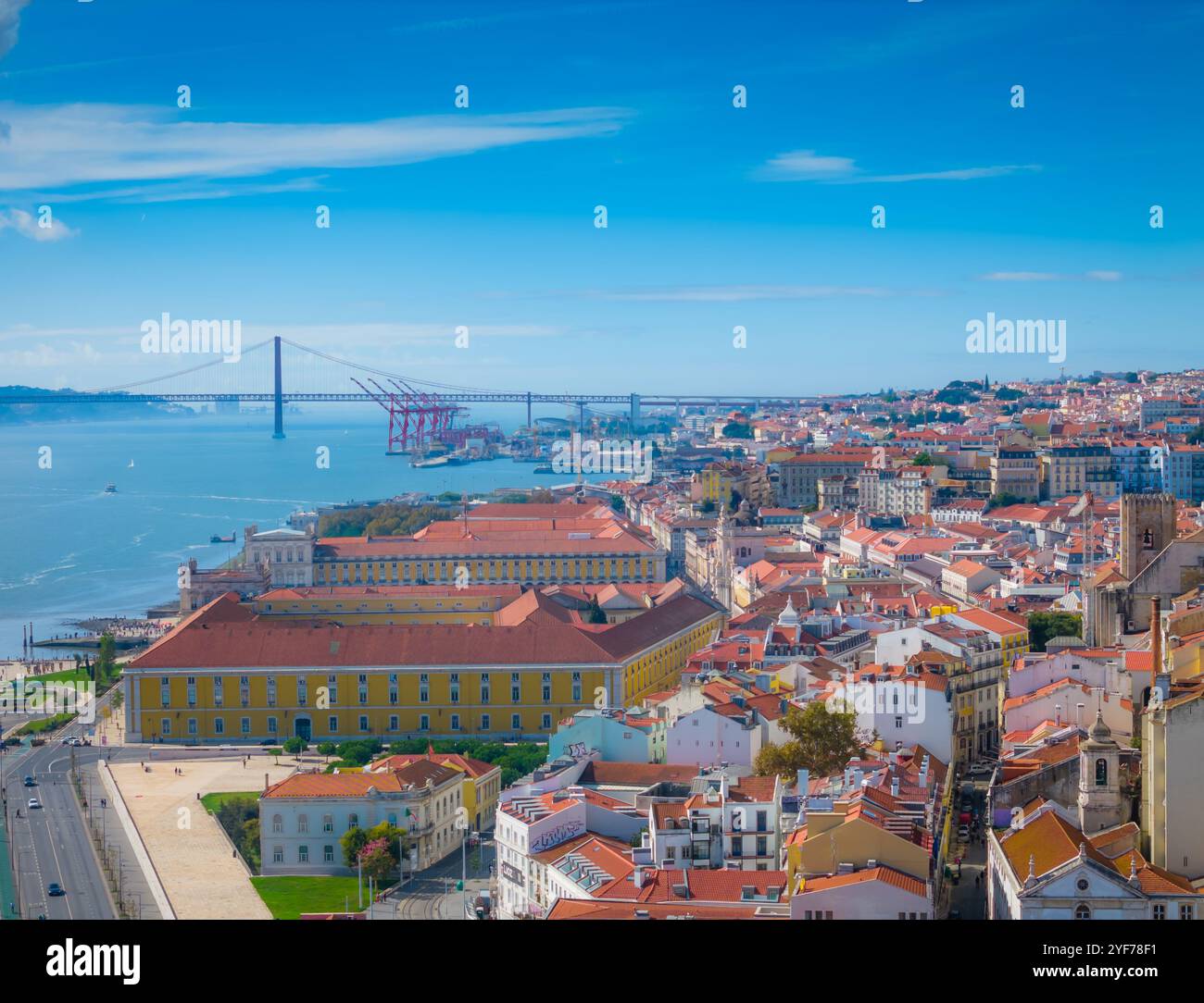 Aerial view of Lisbon city center and Baixa and Alfama districts in ...