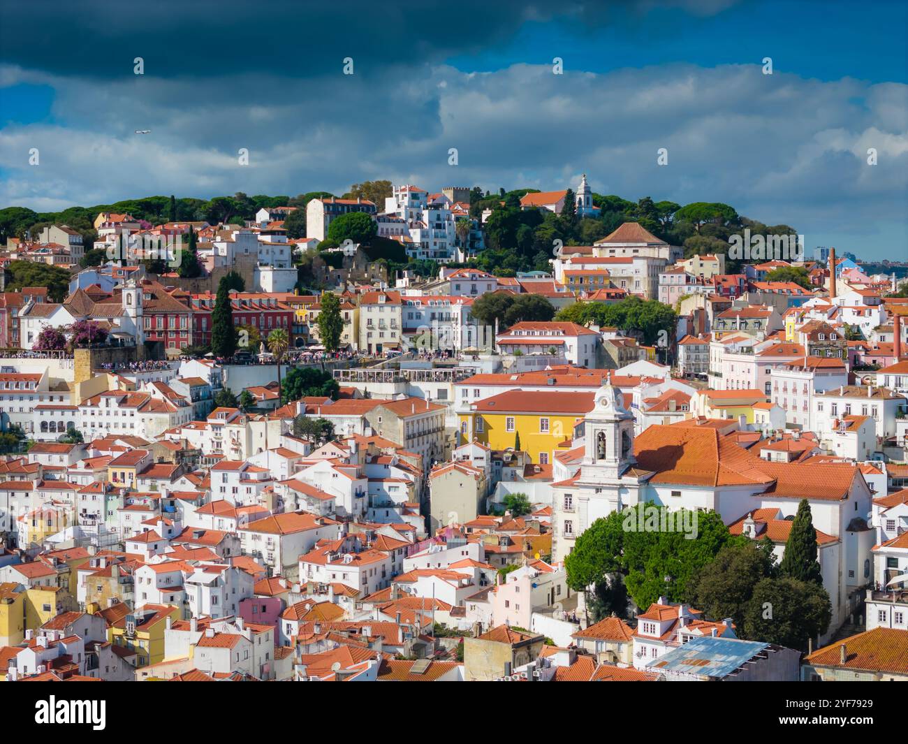 Aerial view of Lisbon city center and Baixa and Alfama districts in ...