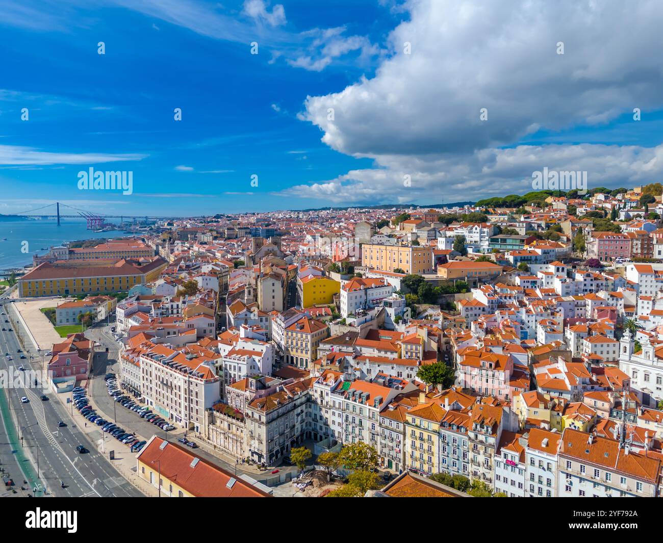 Aerial view of Lisbon city center and Baixa and Alfama districts in ...