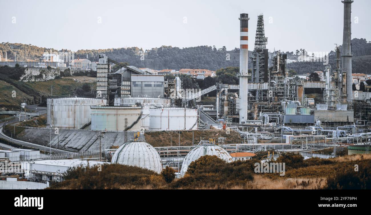 Industrial oil refinery complex in Coruna with multiple large storage ...