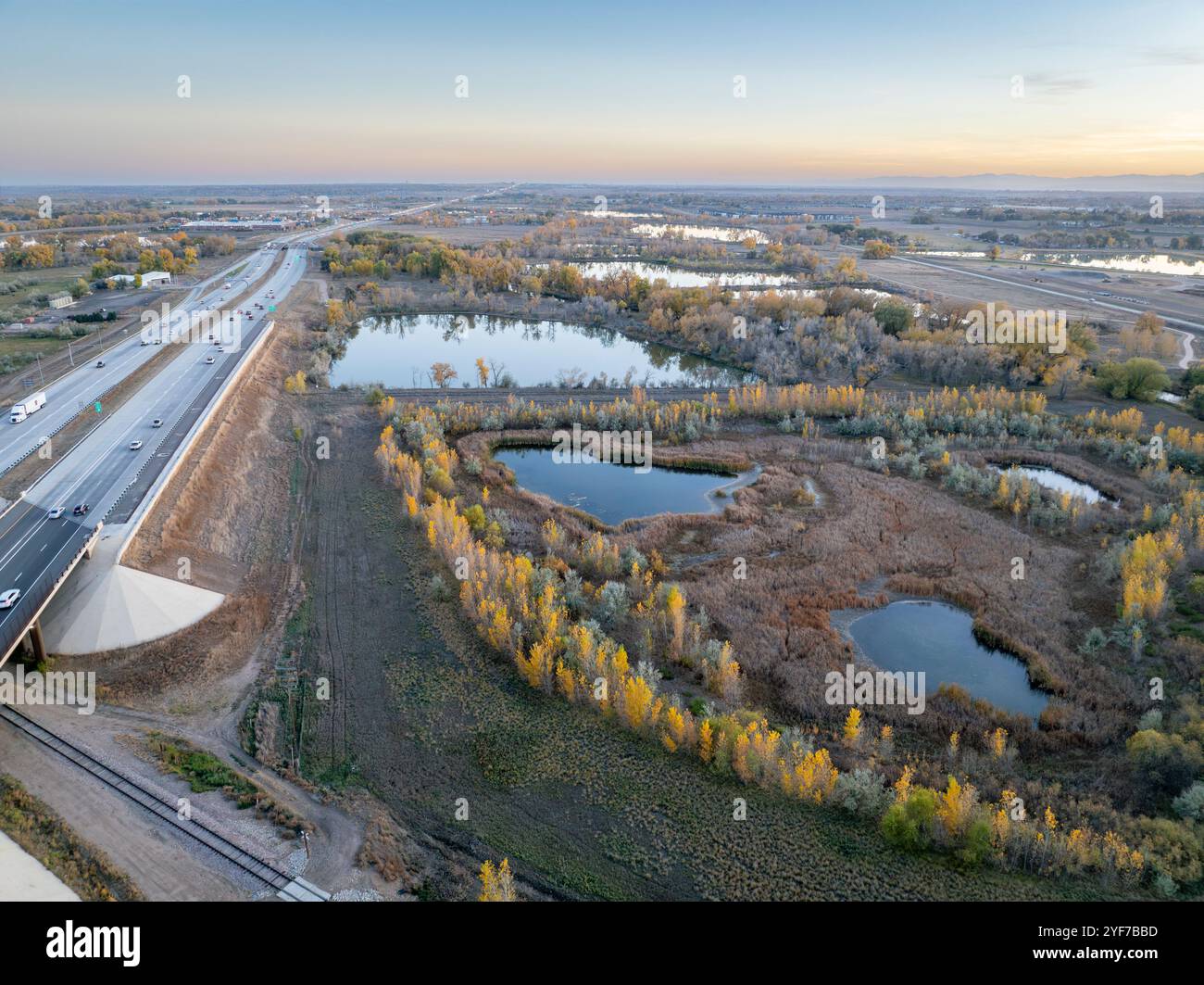 aerial view of Colorado landscape near Fort Collins with evening ...