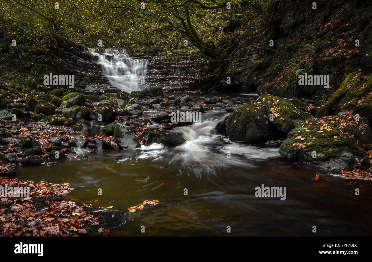 Waterfalls in Autumn on the Nan Llech river in the Brecon Beacons ...