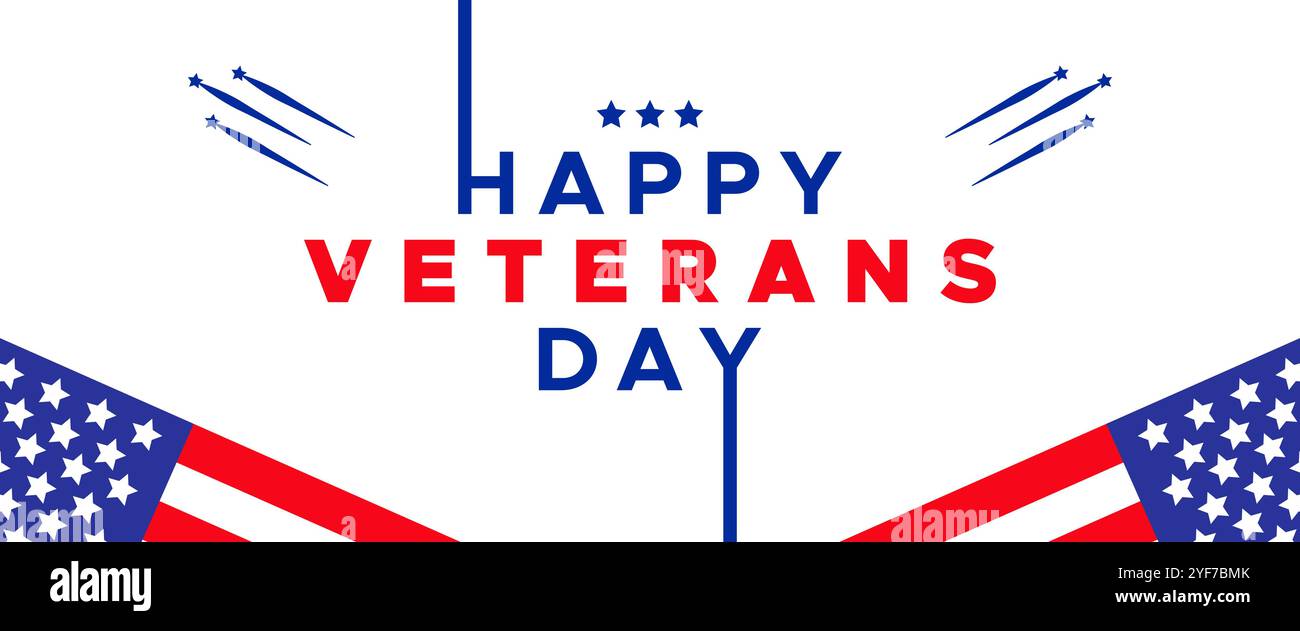 Happy Veterans Day Lettering Typography Banner with United States Flag ...
