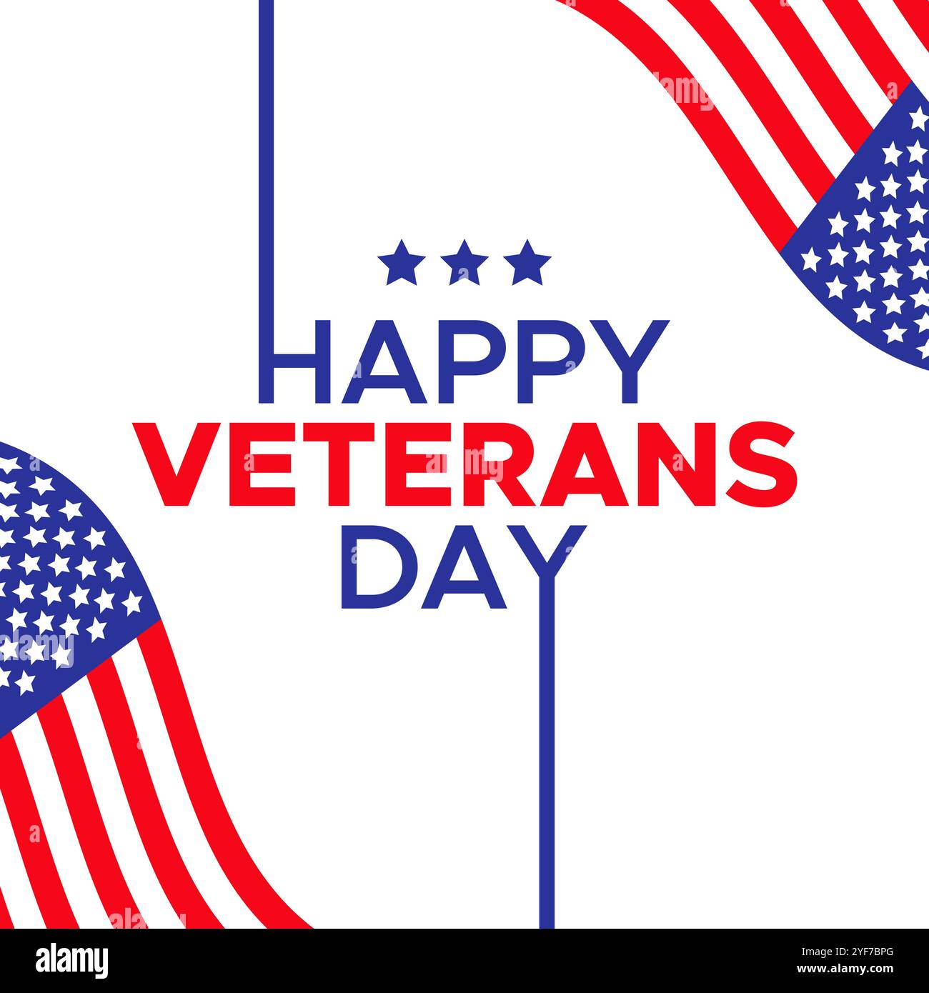 Happy Veterans Day Text Poster or Banner Template Design with Stars and ...