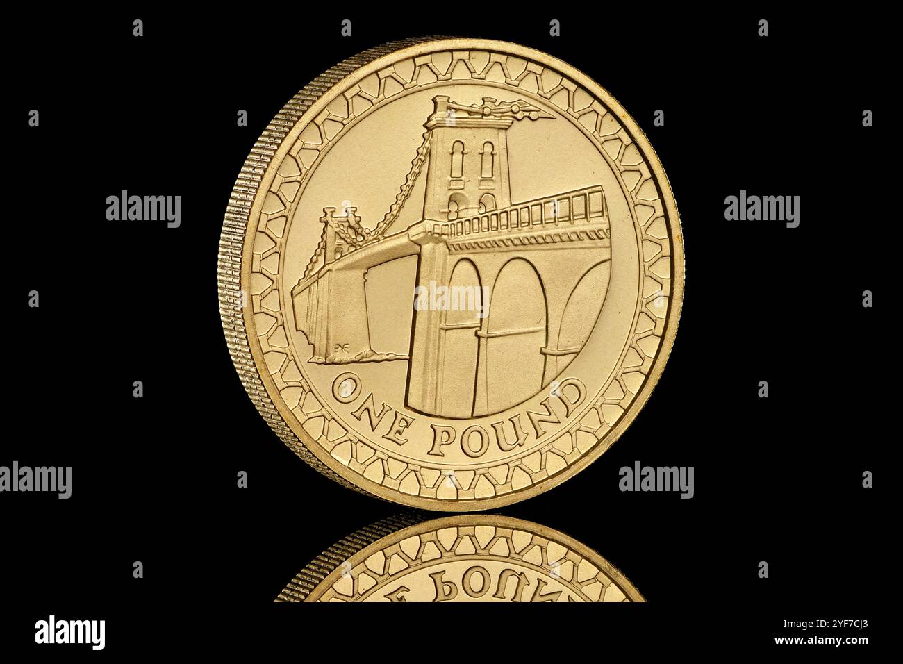 2005 UK £1 coin with a design of the Menai Straights Bridge in North ...