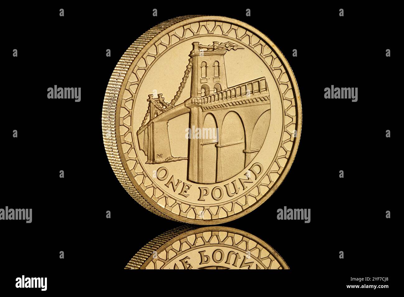 2005 UK £1 coin with a design of the Menai Straights Bridge in North ...