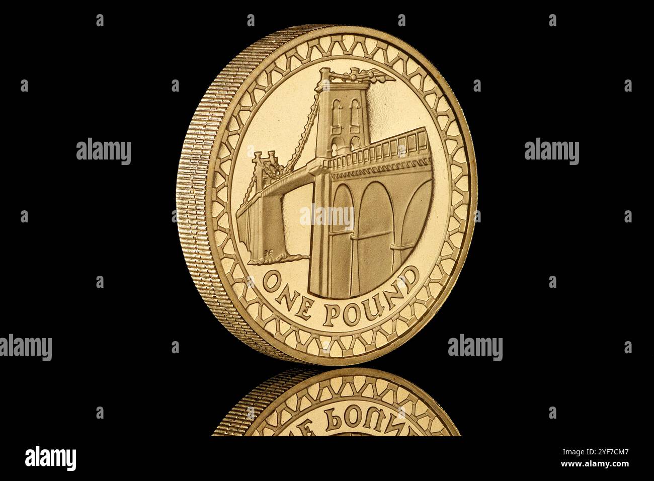 2005 UK £1 coin with a design of the Menai Straights Bridge in North ...