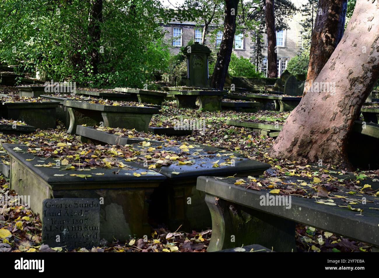 Autumn colours in Haworth parsonage graveyard, West Yorkshire Stock ...