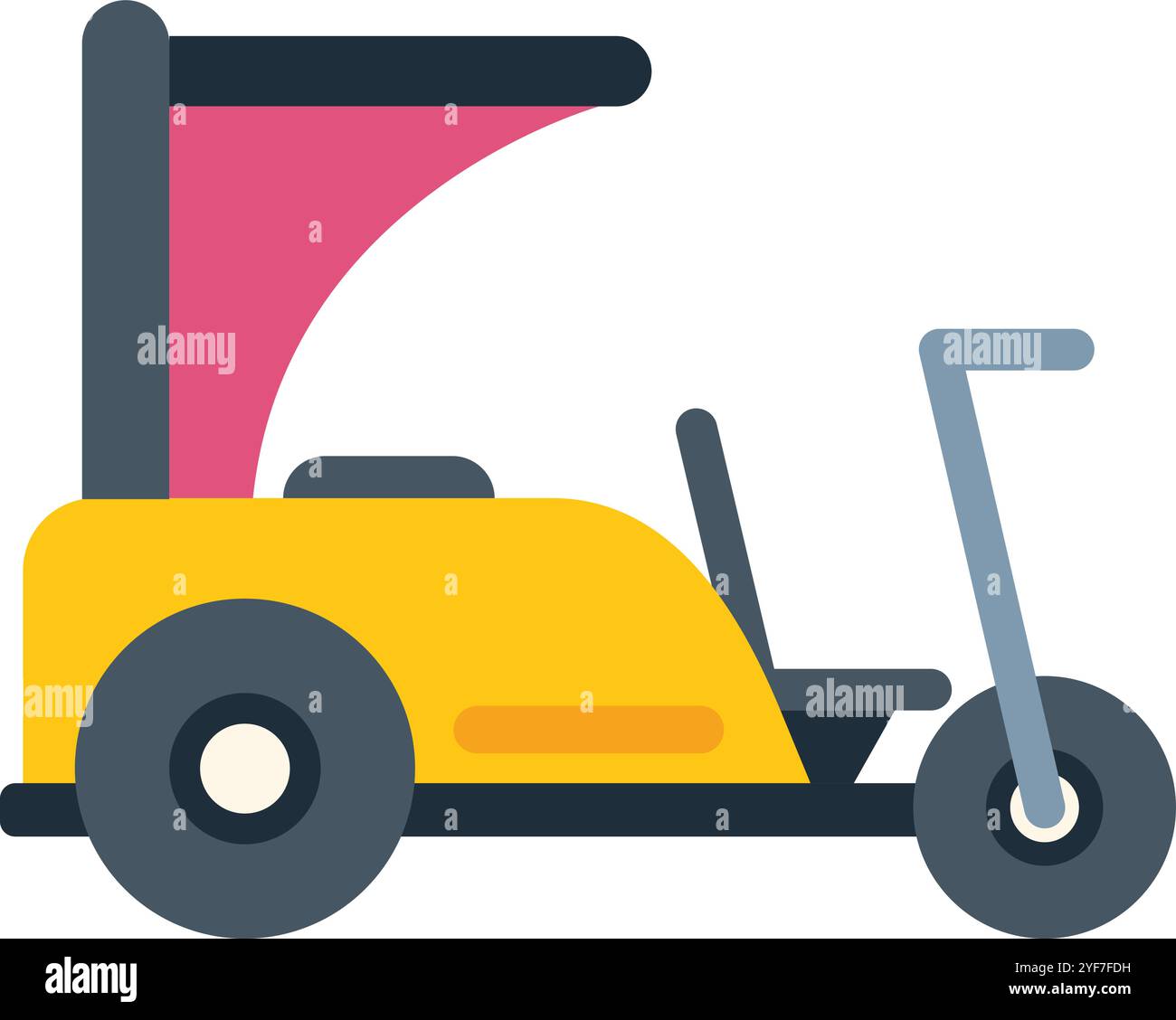 Yellow auto rickshaw taxi cab service driving side view flat color ...