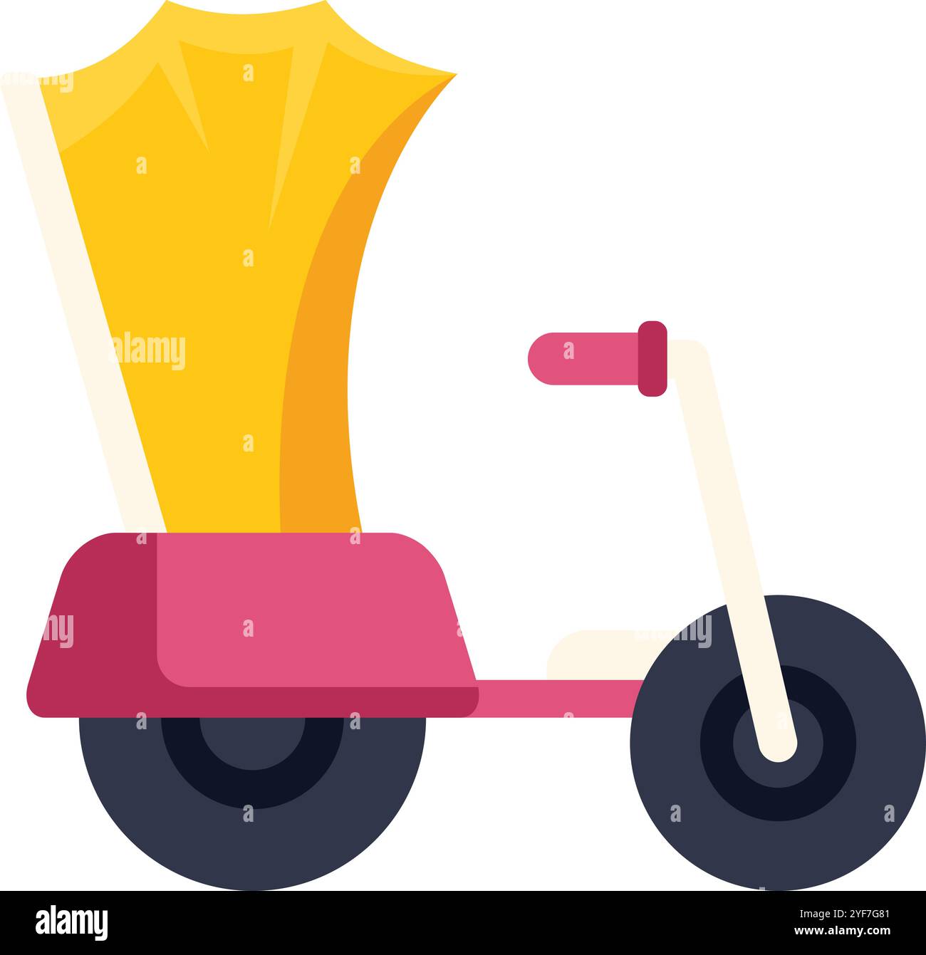 Pink tricycle with three wheels and yellow canopy designed for kids ...
