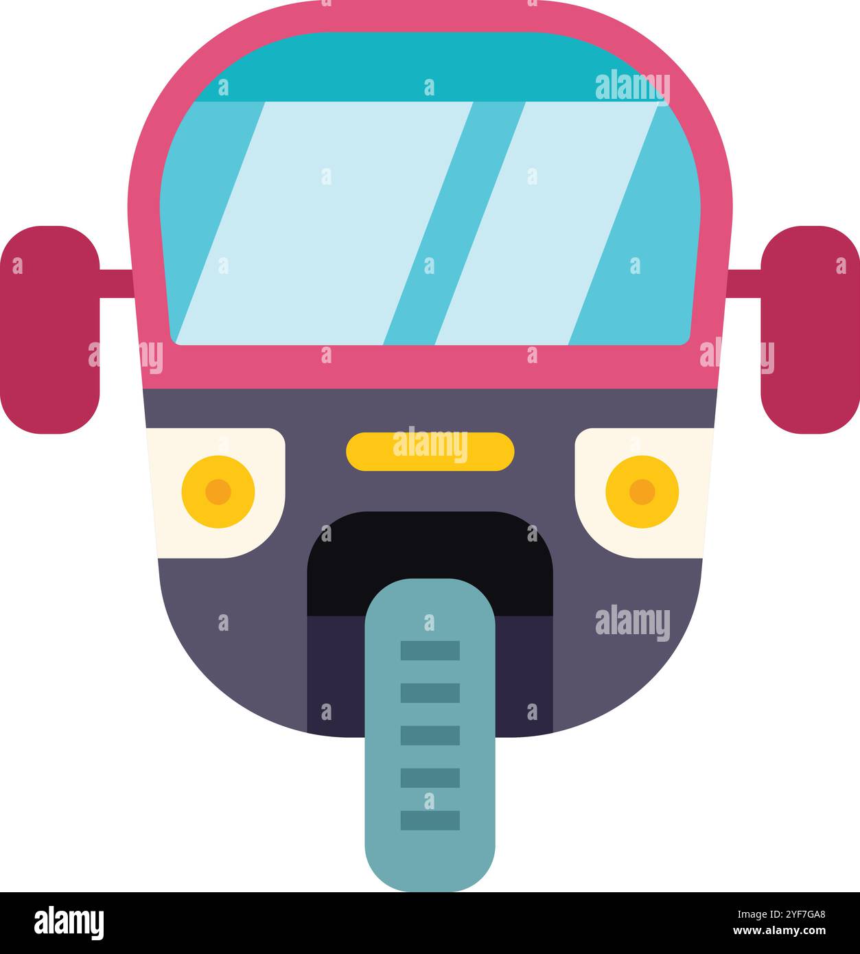 This colorful vector illustration shows an auto rickshaw from the front ...