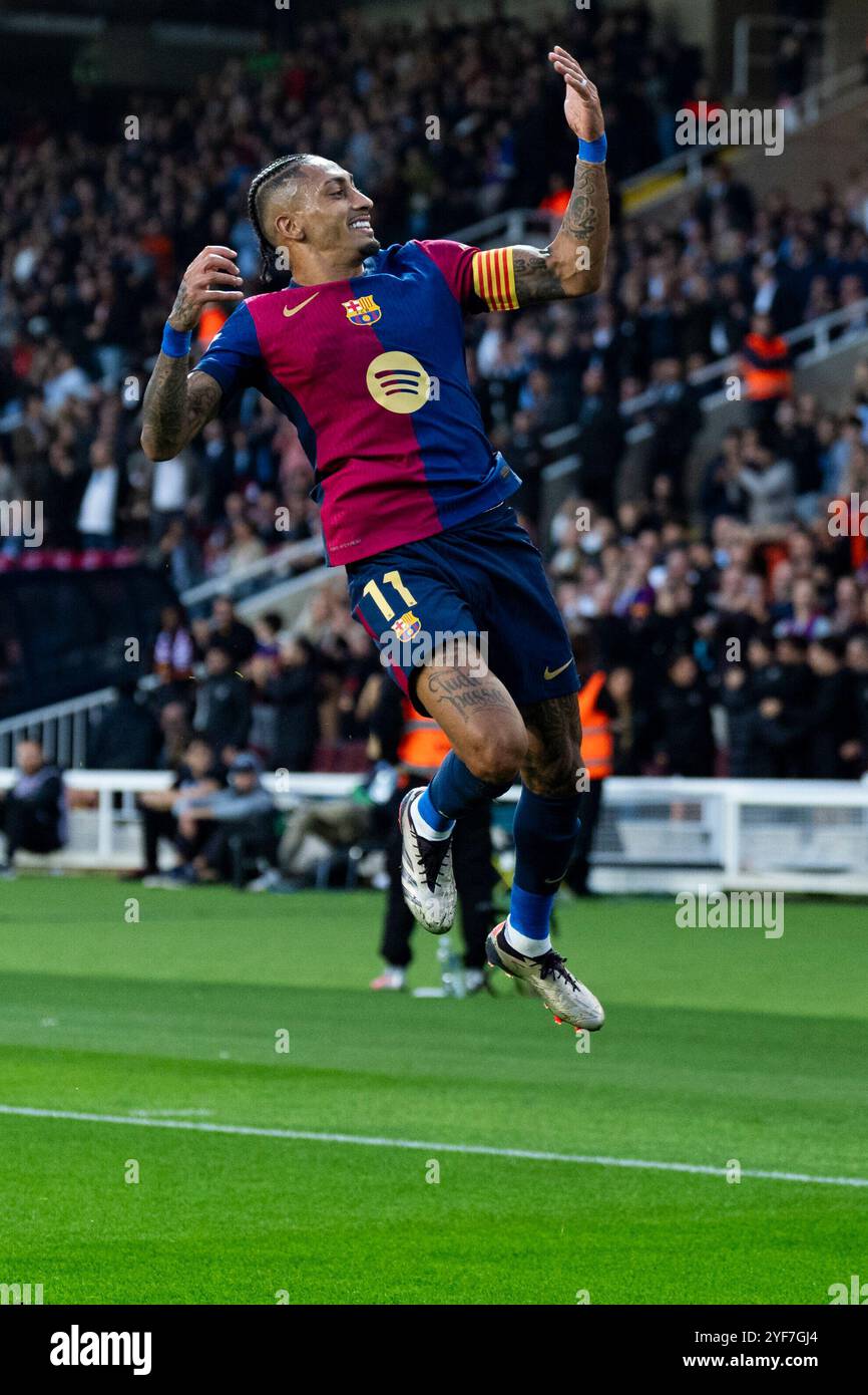 Barcelona, Spain. 3rd Nov, 2024. Raphina (FC Barcelona) celebrates ...