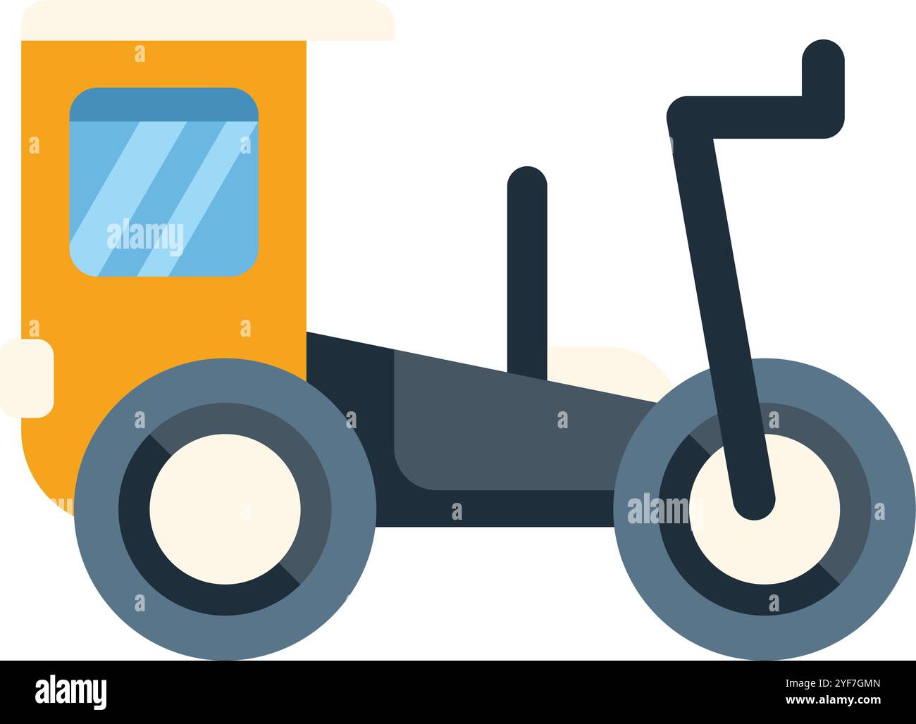 Modern three wheeled compact tractor driving side view flat color icon ...