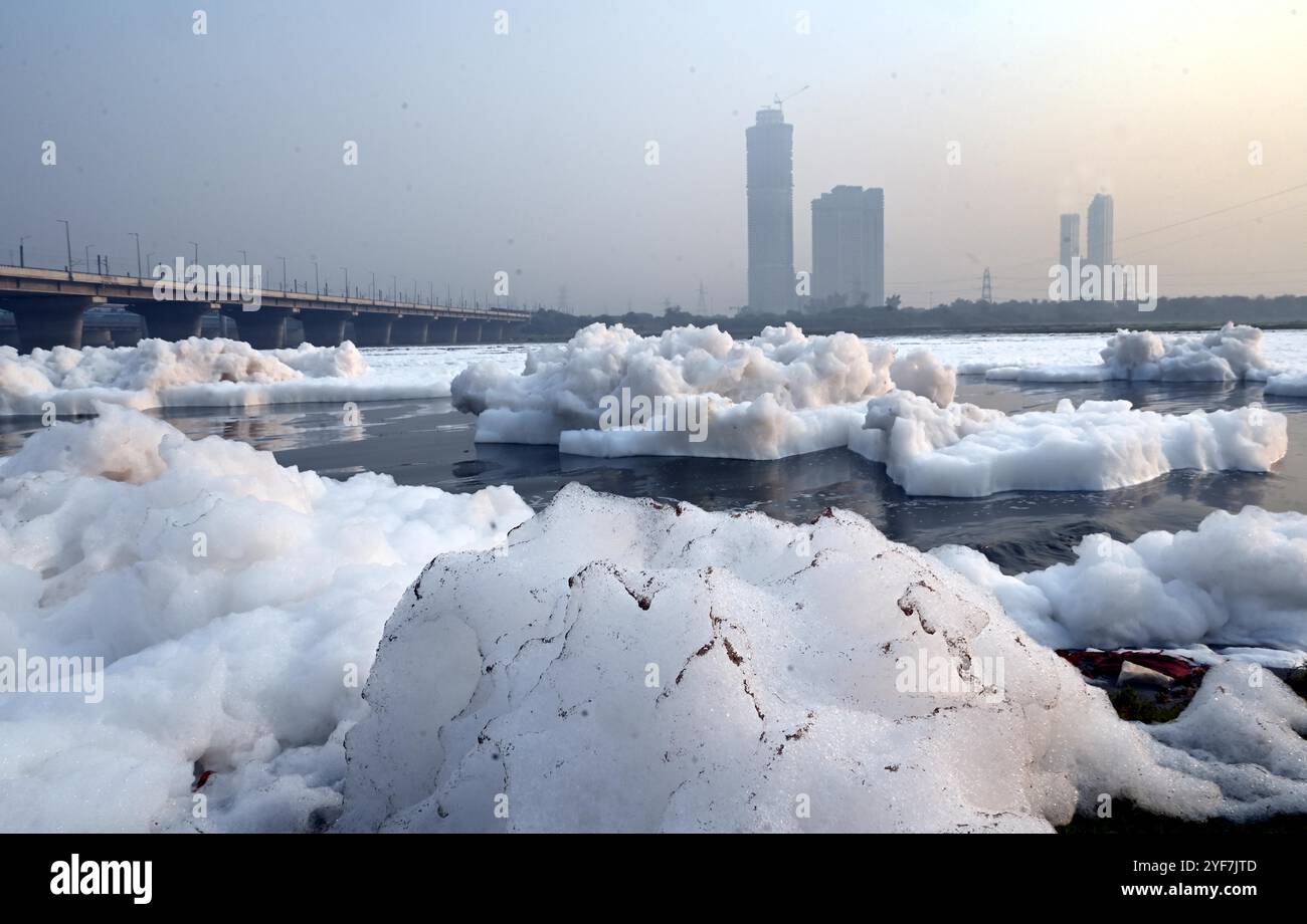 NEW DELHI, INDIA - NOVEMBER 2: Toxic foam seen floating over Yamuna ...