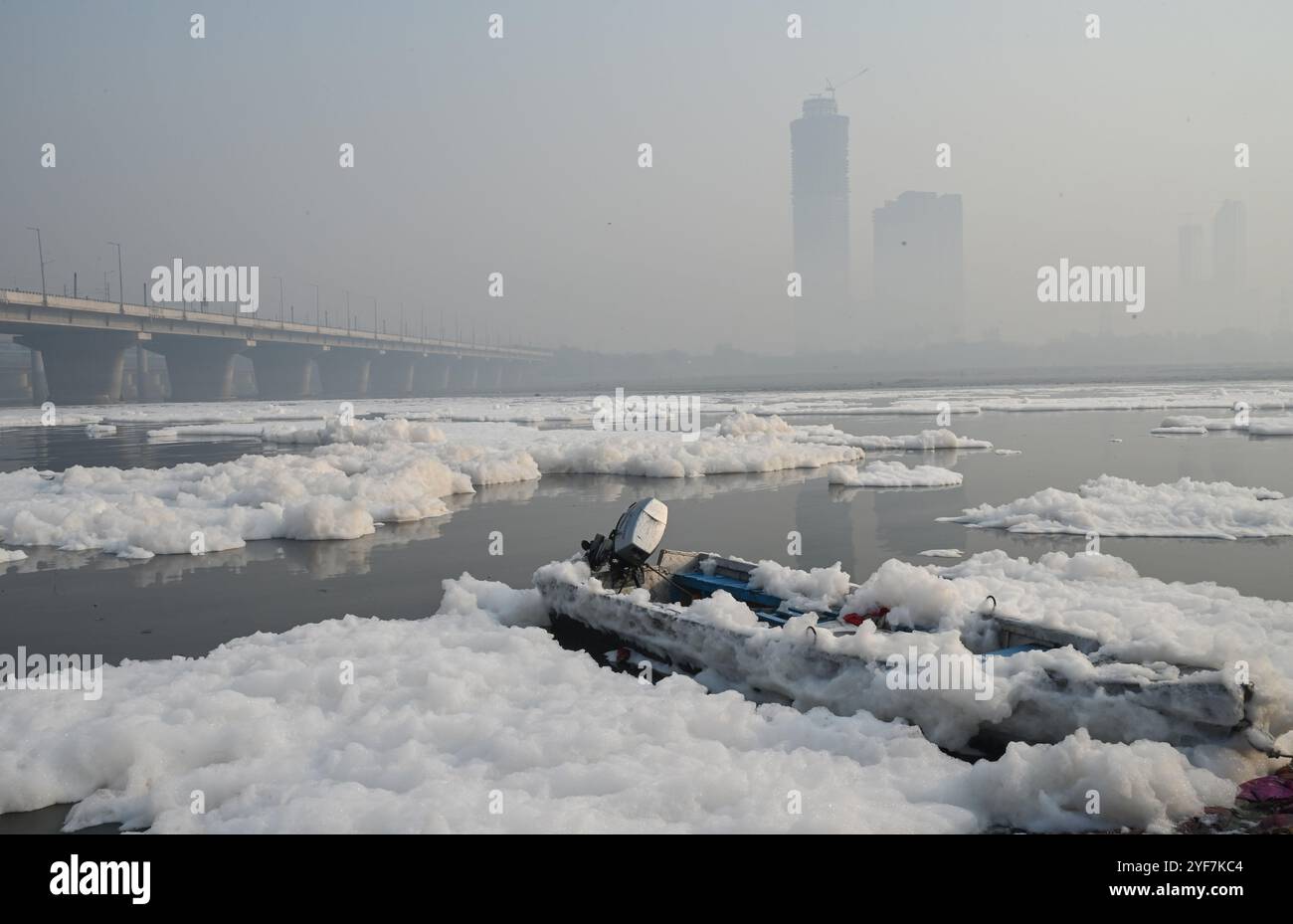 NEW DELHI, INDIA - NOVEMBER 3: A view of the Yamuna River covered in ...