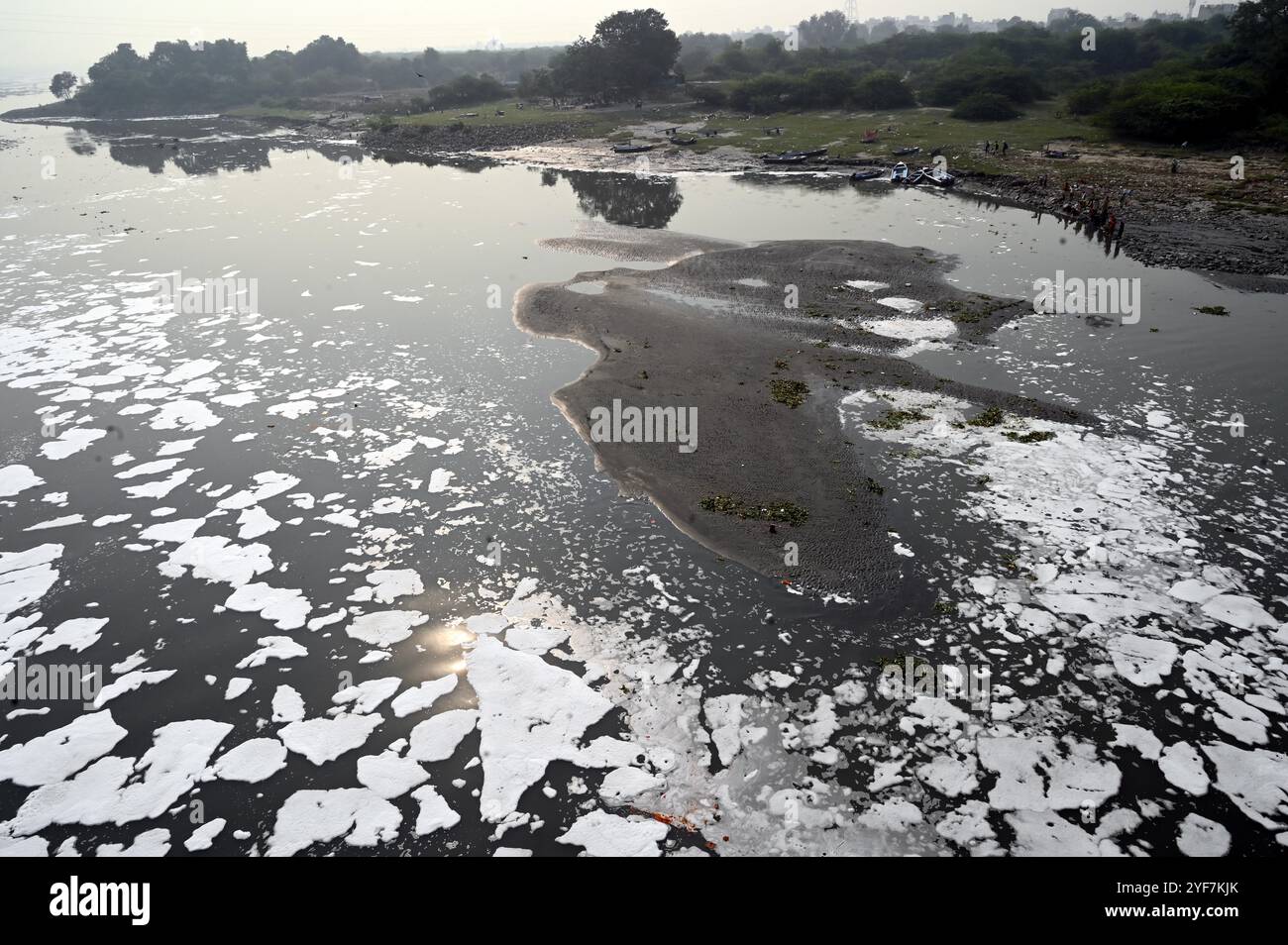 NEW DELHI, INDIA - NOVEMBER 2: Toxic foam seen floating over Yamuna ...