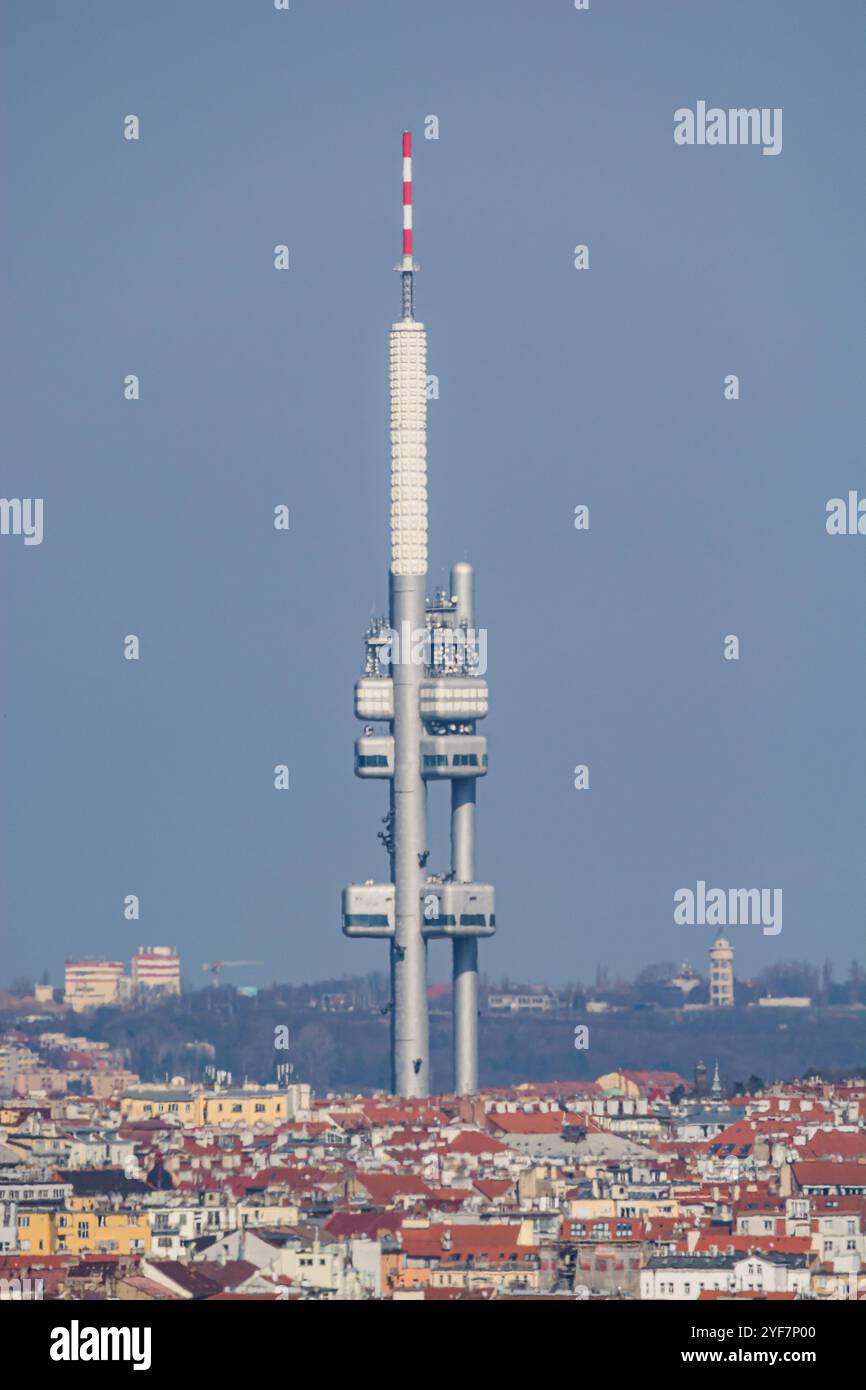 Panorama of Prague with dominant tower of Zizkov, the view of Divci ...