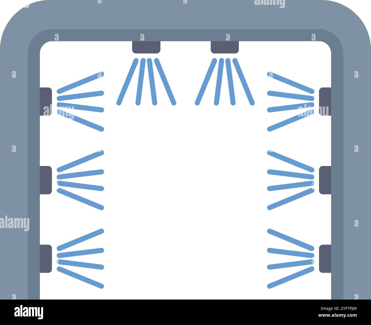This icon features an automatic car wash system spraying water jets ...