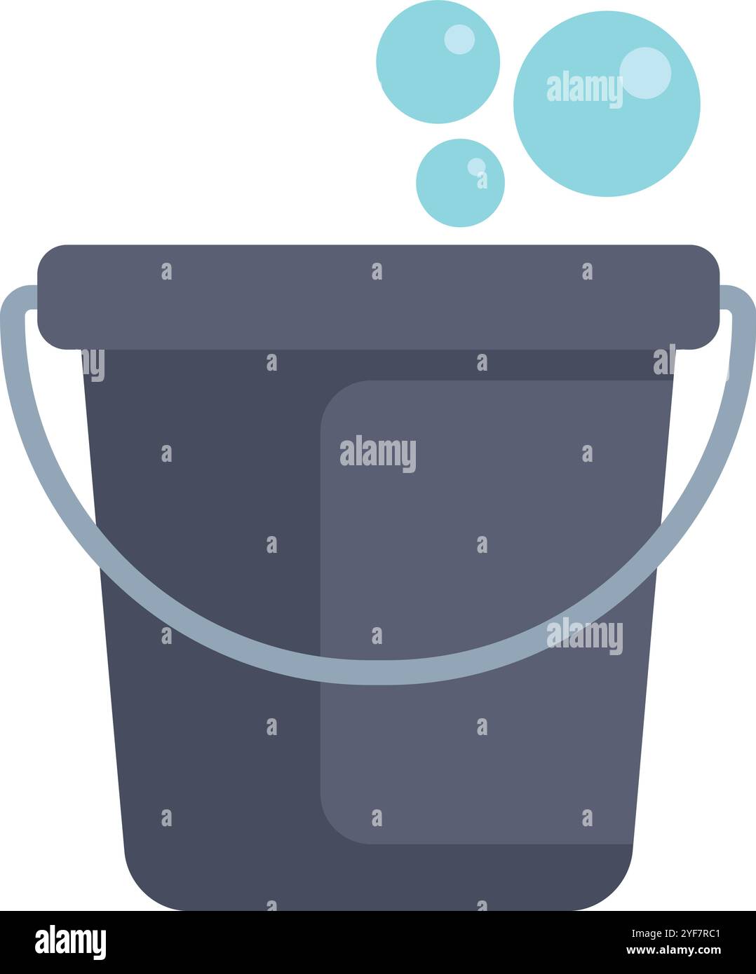 Cartoon illustration of a grey bucket with metal handle holding soapy ...