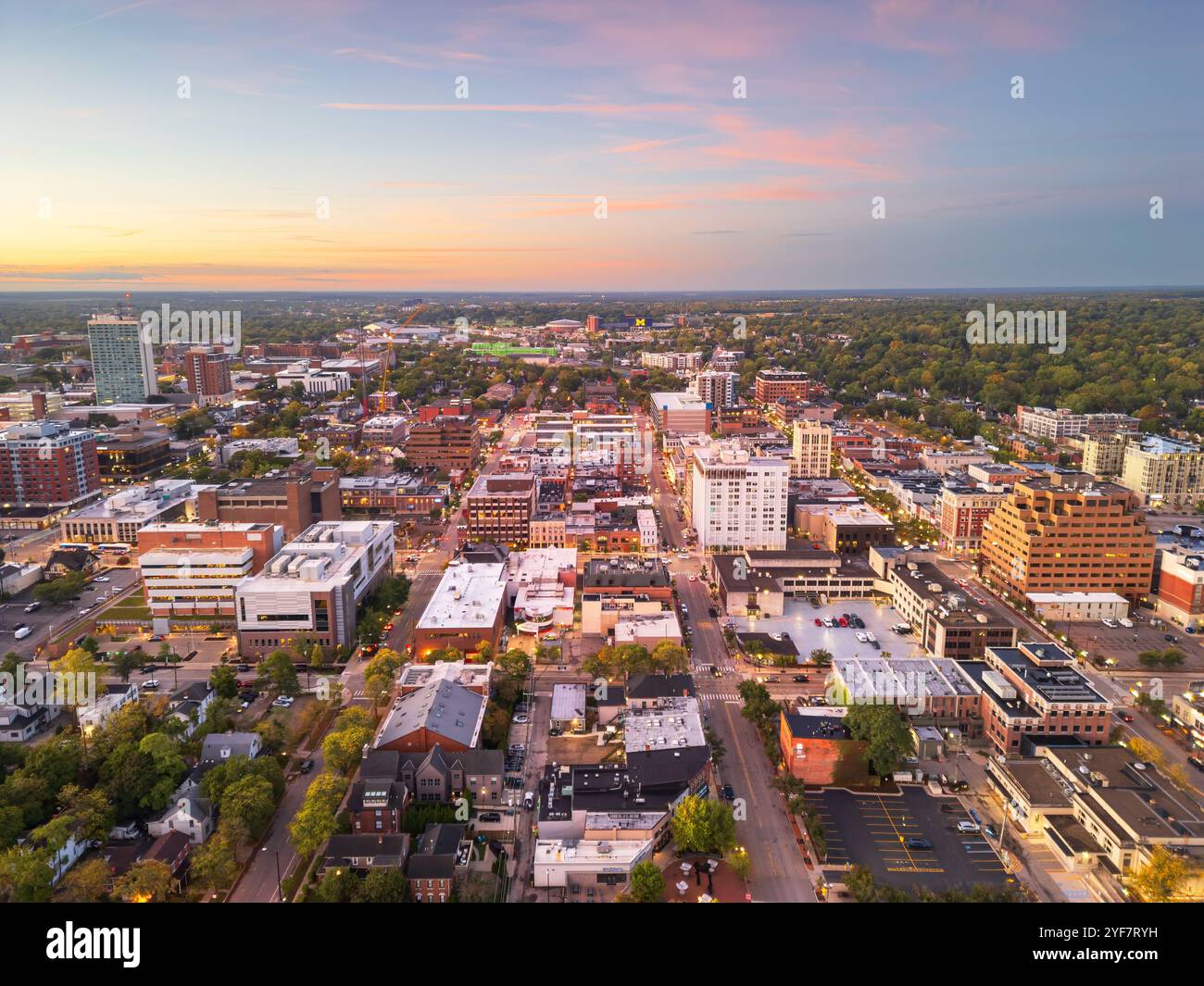 Ann Arbor, Michigan, USA college town skyline at dusk Stock Photo - Alamy