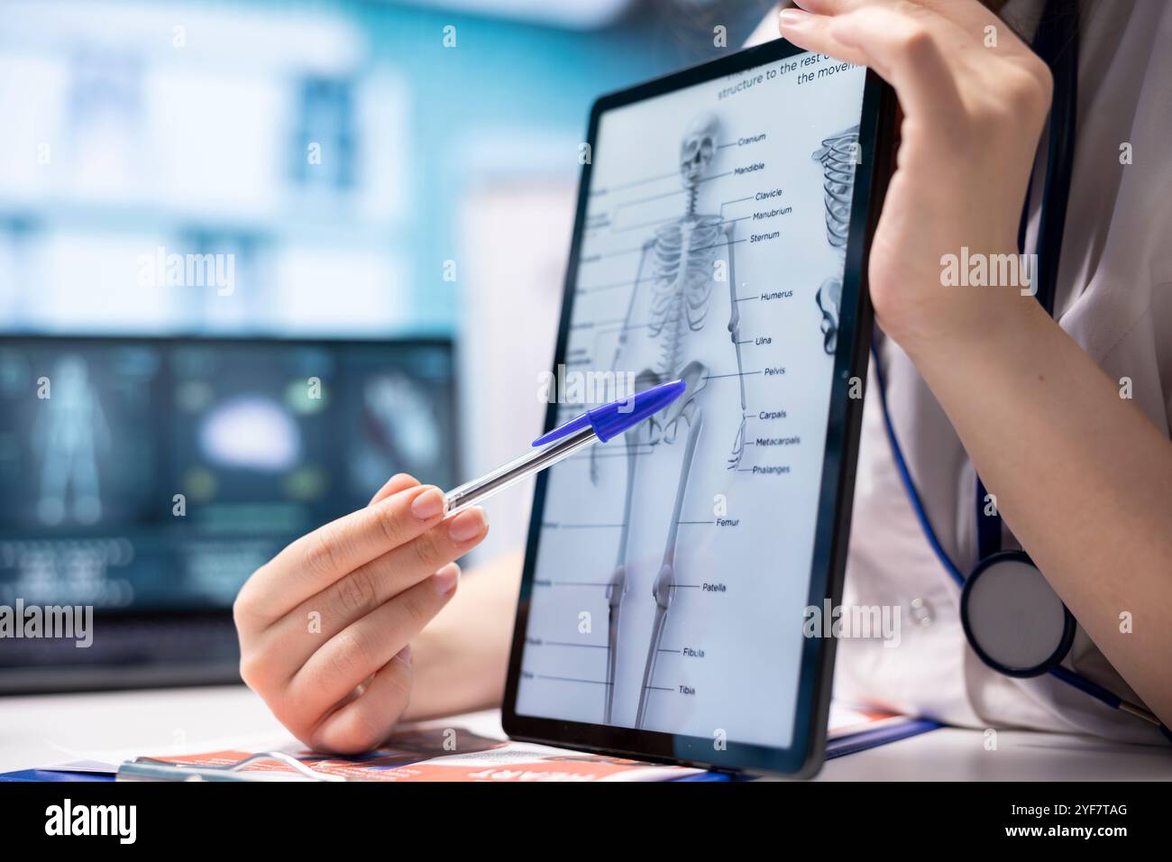 Medical expert explaining the human anatomy to patient in cabinet ...