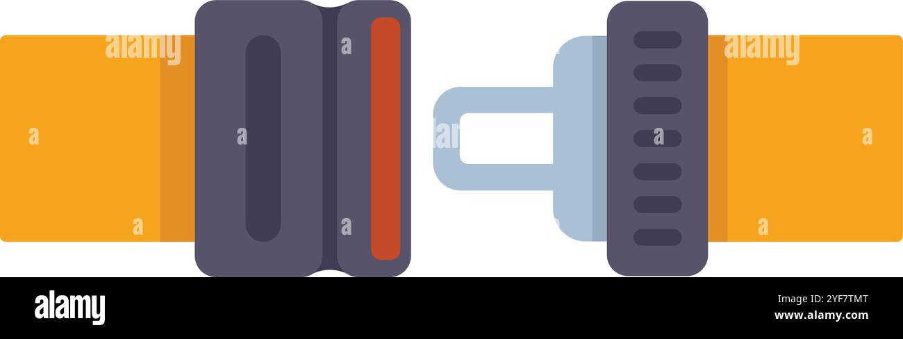 Yellow safety belt buckle being fastened with click sound effect, flat ...