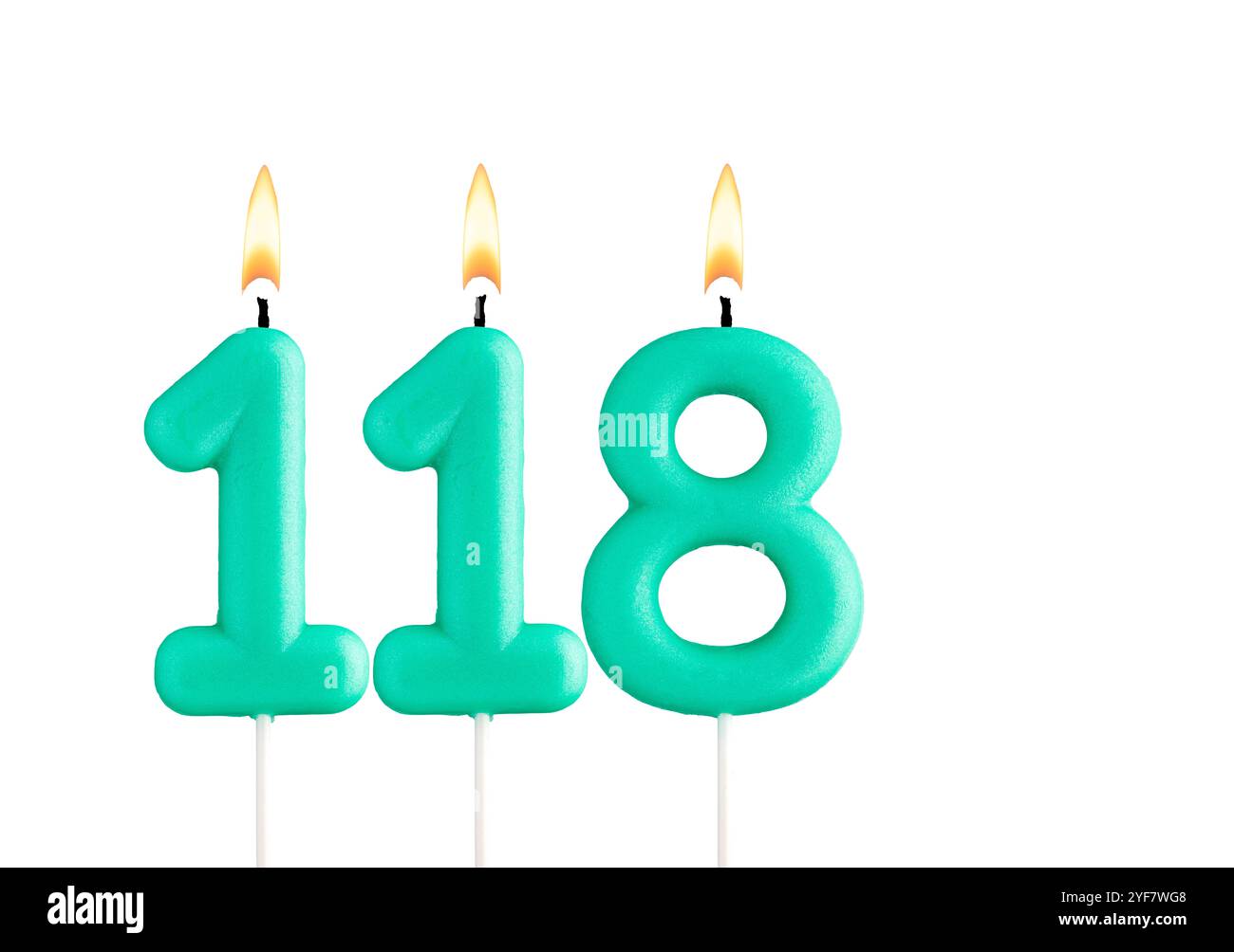 Birthday number 118 - Green birthday candle on white background Stock ...