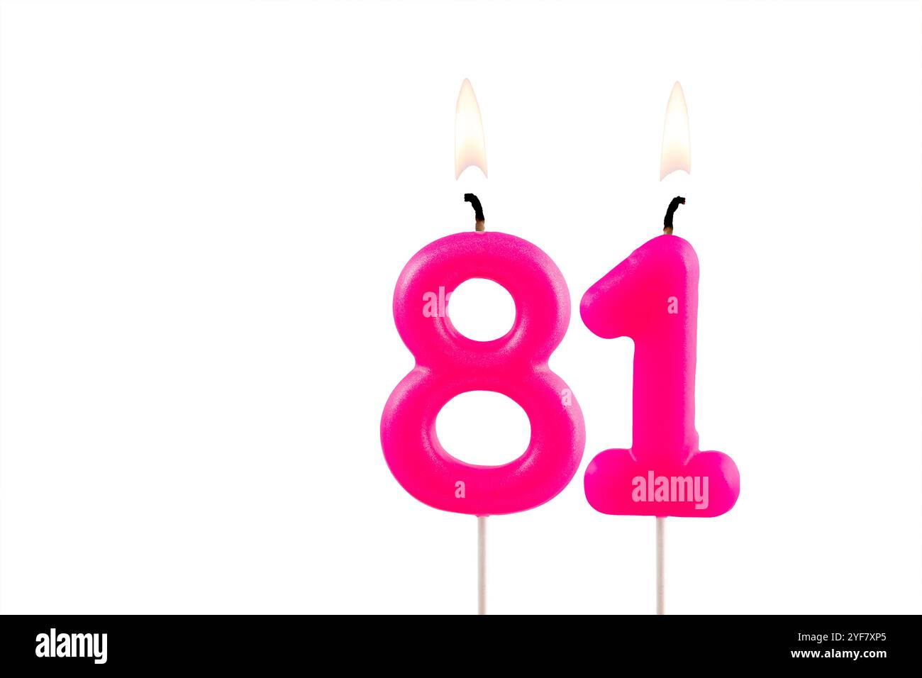 Pink number 81 birthday candle on white background Stock Photo - Alamy