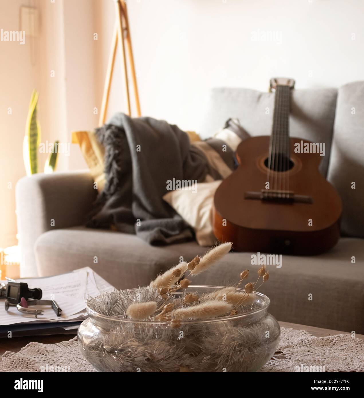 The sun comes through the window in a minimalist living room. Modern ...