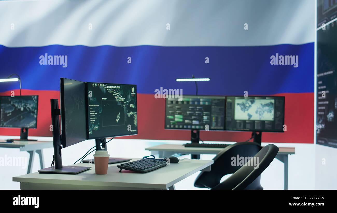 Empty russian command center for the military using high tech gear to ...