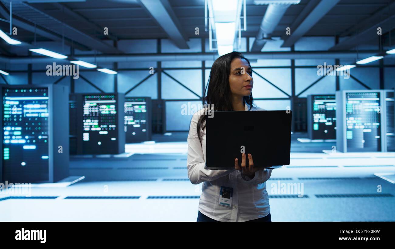 System Administrator In Data Center Monitoring Security Threats Implementing Cybersecurity
